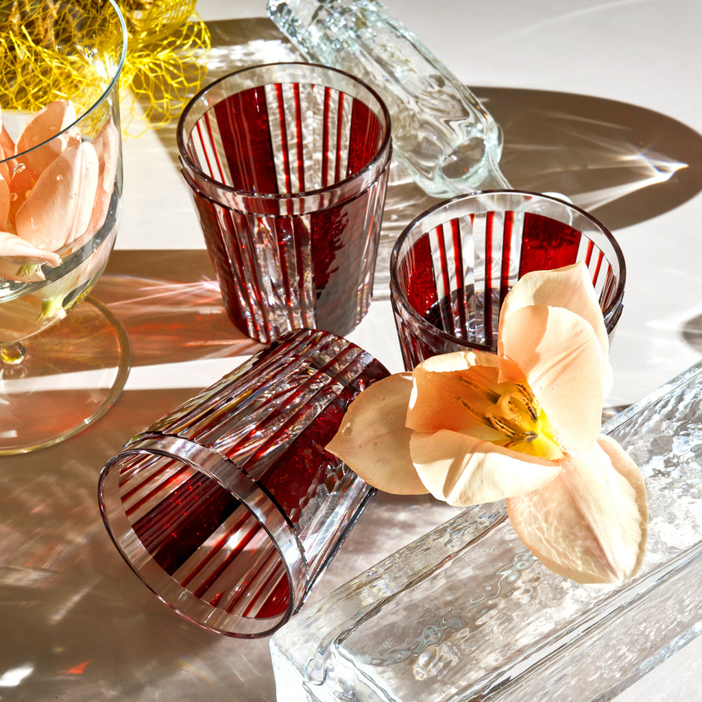 Red Cut Crystal Rock Glass for Home Bar | Whiskey & Bourbon Glasses ...